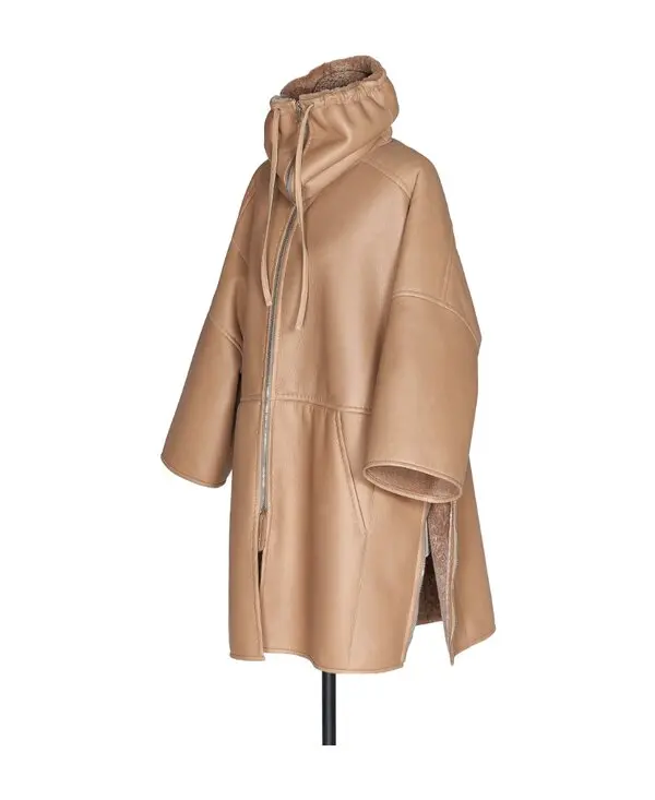 Max Mara Shearling Trim Cape Coat