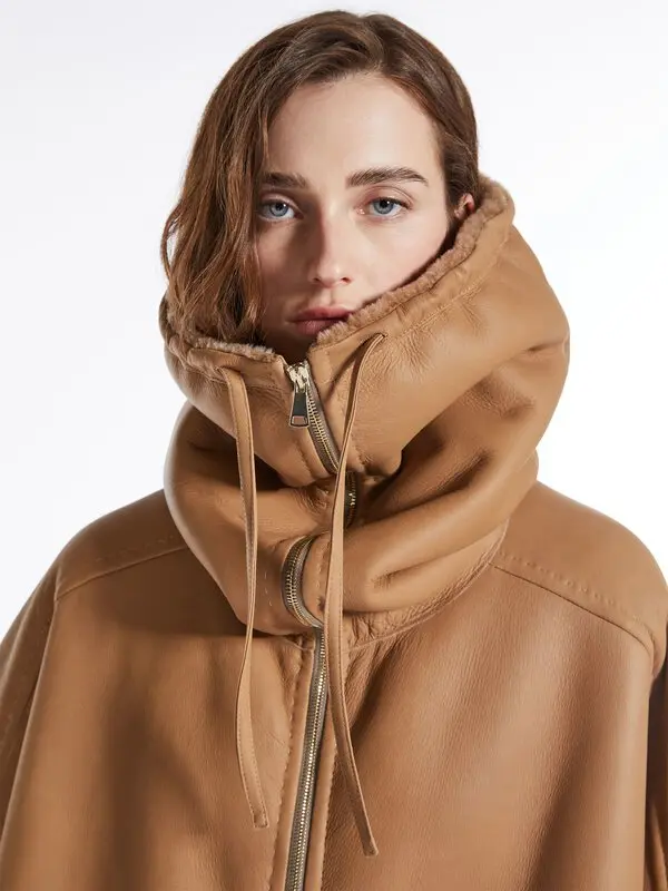 Max Mara Shearling Trim Cape Coat
