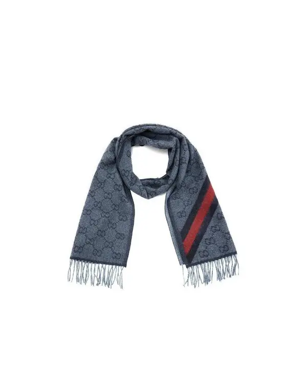 Gucci Logo Jacquard Tassel Scarf - Dark Grey