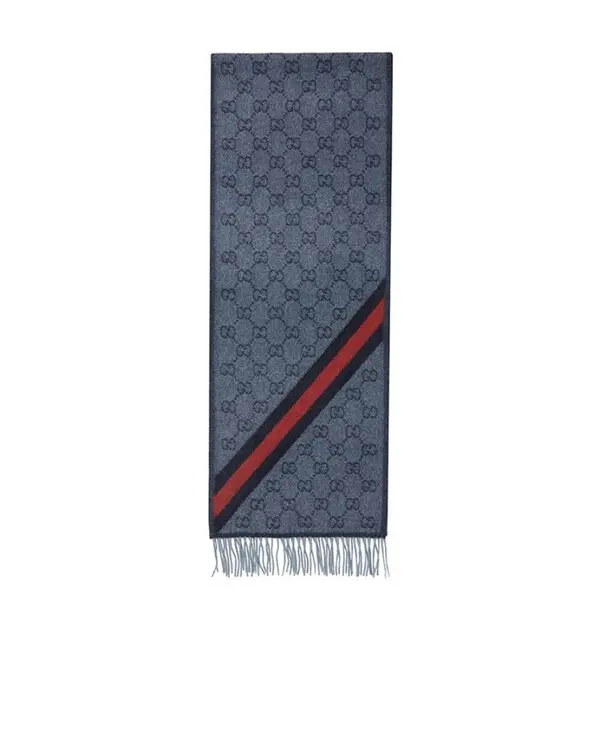 Gucci Logo Jacquard Tassel Scarf - Dark Grey