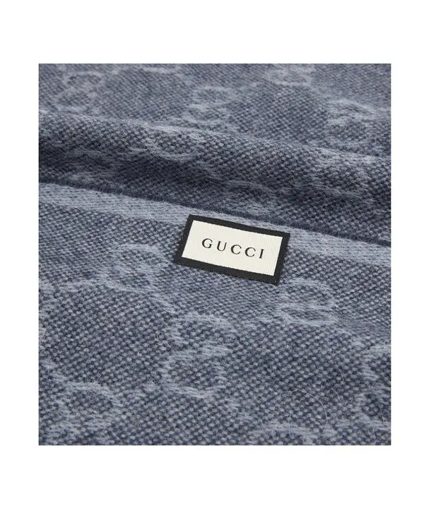 Gucci Logo Jacquard Tassel Scarf - Dark Grey