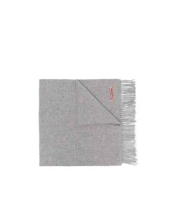 Acne Studios Logo Patch Fringed Scarf - Light Grey