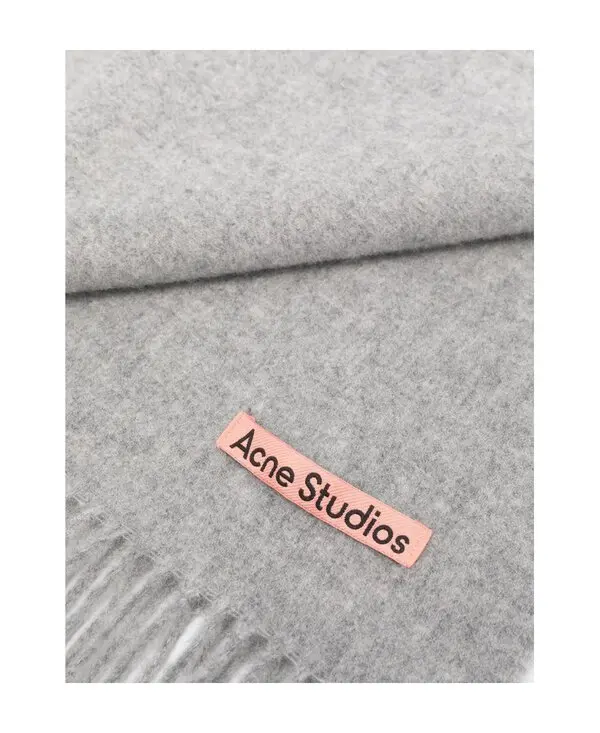 Acne Studios Logo Patch Fringed Scarf - Light Grey