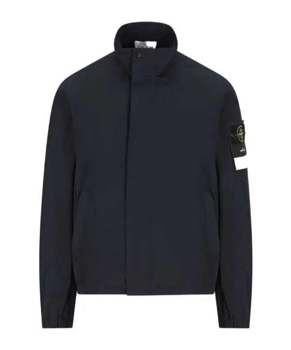 Stone Island Logo Patch High Neck Jacket - Blue