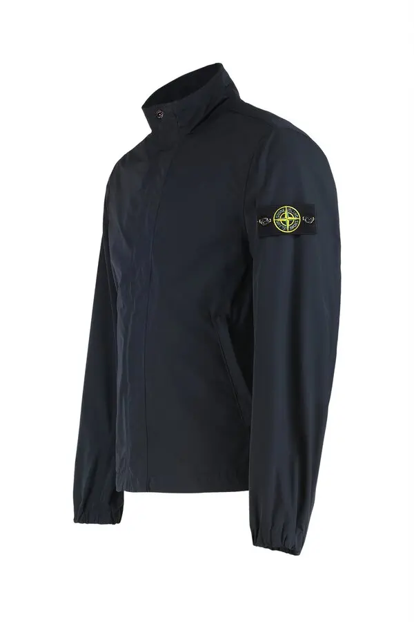 Stone Island Logo Patch High Neck Jacket - Blue