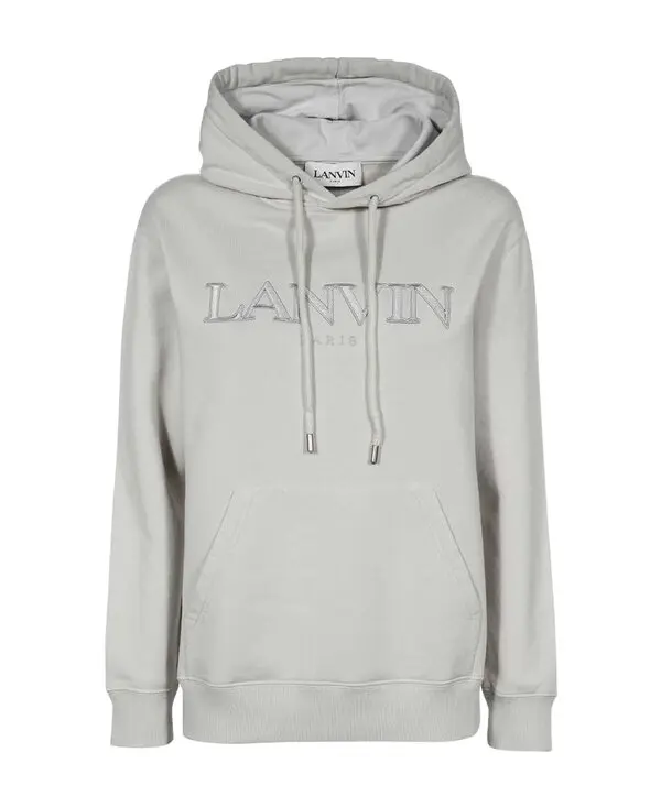 LANVIN Logo Embroidered Drawstring Hoodie - White