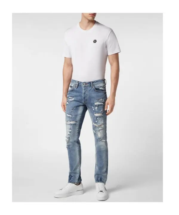 Philipp Plein Belt-loop Jeans With Skull And Bone Embroidery