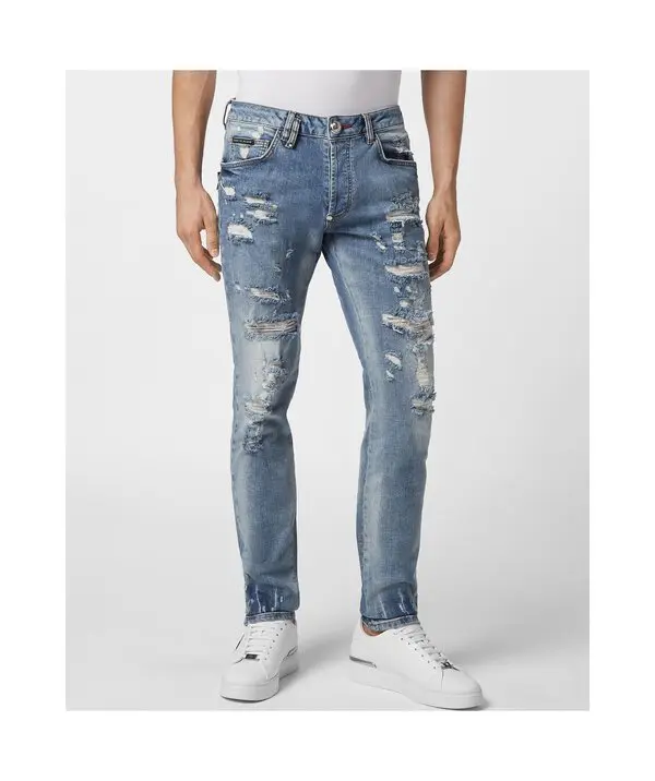 Philipp Plein Belt-loop Jeans With Skull And Bone Embroidery