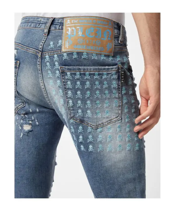 Philipp Plein Belt-loop Jeans With Skull And Bone Embroidery