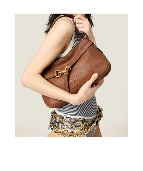 Miu Miu Aventure Nappa Leather Shoulder Bag - Oak
