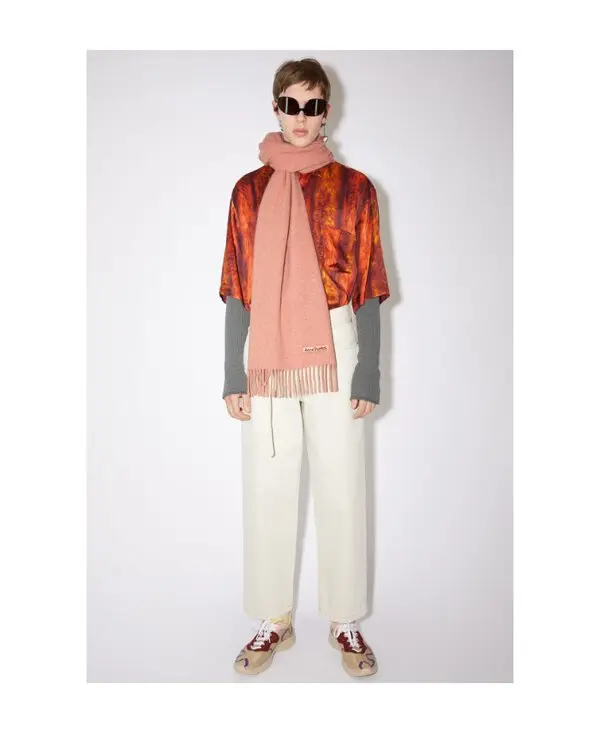 Acne Studios Logo Patch Fringed-edge Scarf - Pink