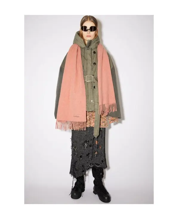 Acne Studios Logo Patch Fringed-edge Scarf - Pink