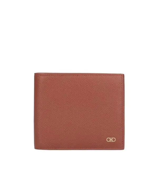 FERRAGAMO Gancini Plaque Bi-fold Wallet - Brown