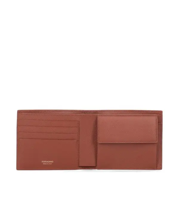FERRAGAMO Gancini Plaque Bi-fold Wallet - Brown