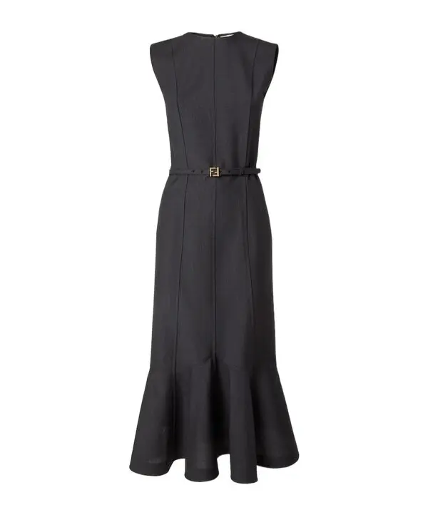 Fendi Sleeveless Peplum Midi Dress - Black