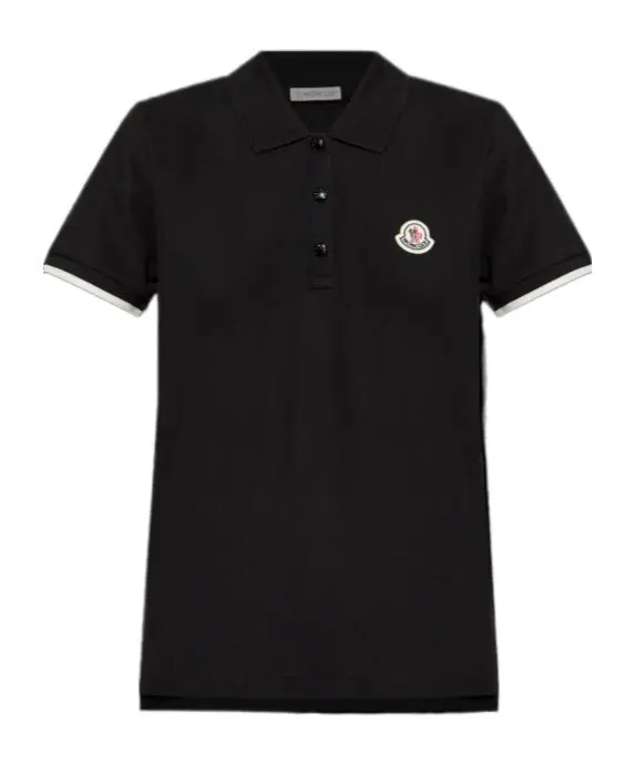 Moncler Logo Patch Short Sleeve Polo Top - Black