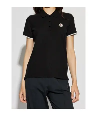 Moncler Logo Patch Short Sleeve Polo Top - Black