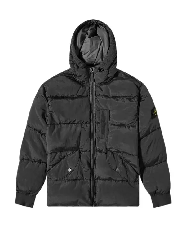 Stone Island Zippered Hooded Down-feather Jacket - Black