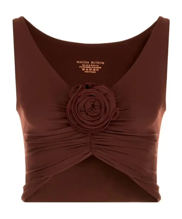 Magda Butrym V-neck Ruched Top With Rose Appliqu - Brown