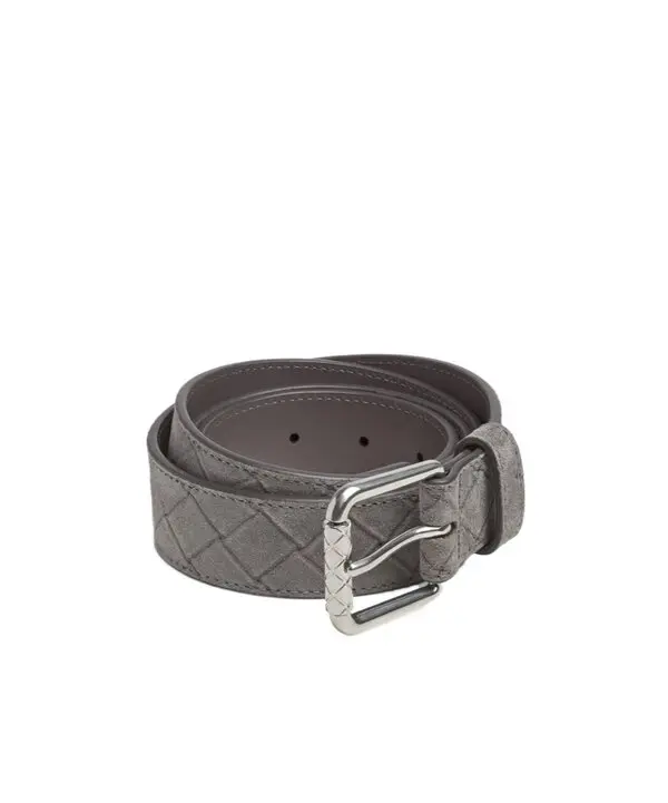 Bottega Veneta Intrecciato Embossed Suede Belt - Black