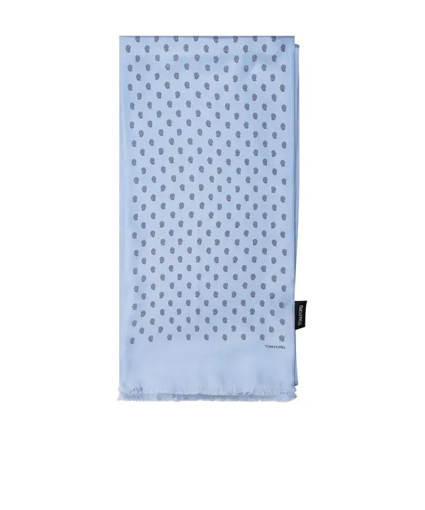 TOM FORD Paisley Print Logo Patch Scarf - Blue