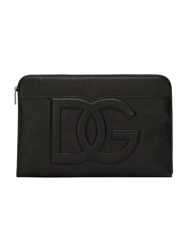 Dolce & Gabbana Large Embossed Dg Logo Zipped Pouch - Black