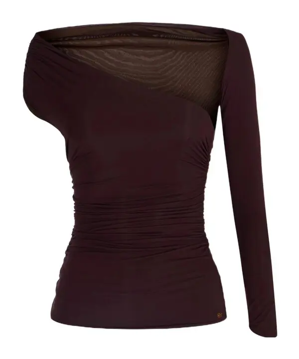 Elisabetta Franchi Asymmetrical One-shoulder Long Sleeve Top - Black