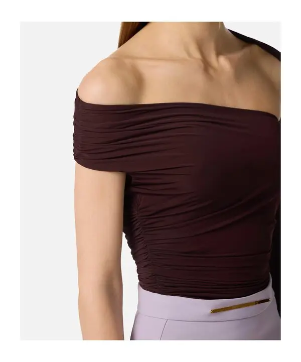 Elisabetta Franchi Asymmetrical One-shoulder Long Sleeve Top - Black