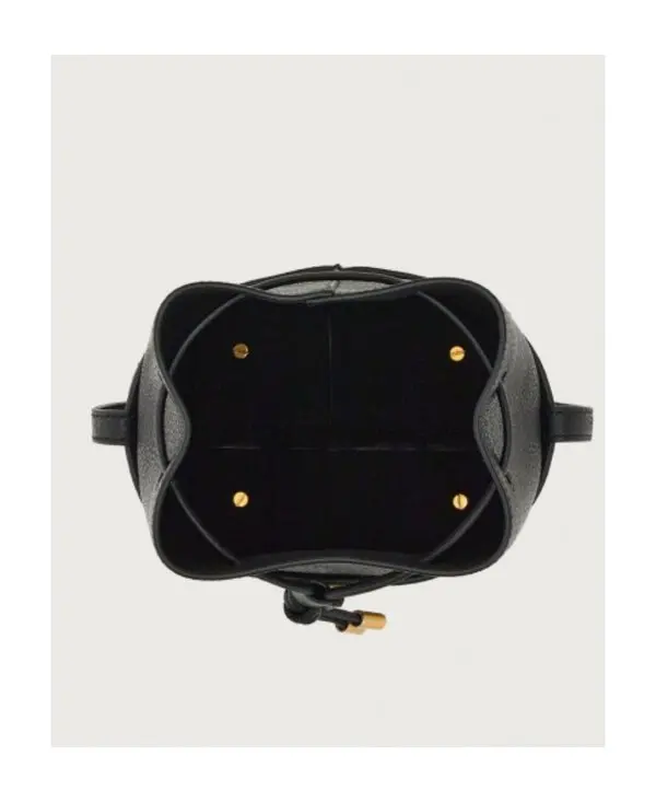 FERRAGAMO Gancini Logo Drawstring Bucket Bag - Black
