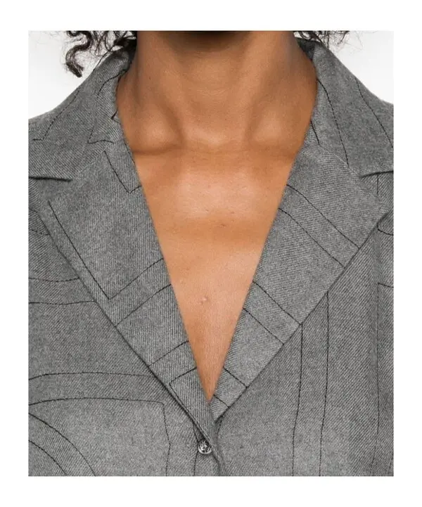 TOTEME Long-sleeved Monogram Flannel Shirt - Light Grey