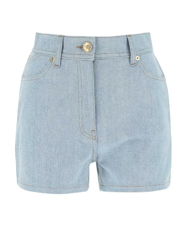 Versace I Ventagli Patchwork Denim Shorts - Gray