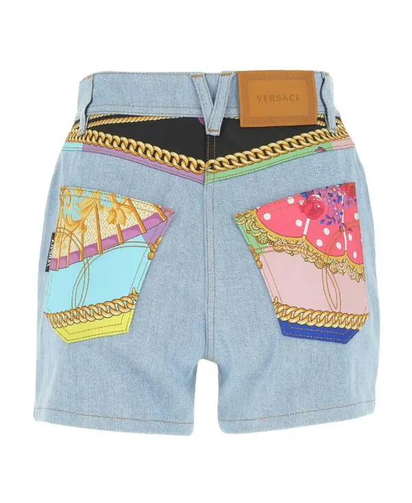 Versace I Ventagli" Patchwork Denim Shorts