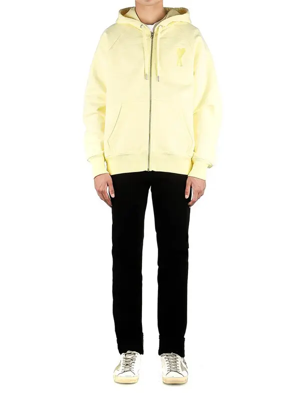 AMI Paris Logo-print Zipped Hoodie - Nude