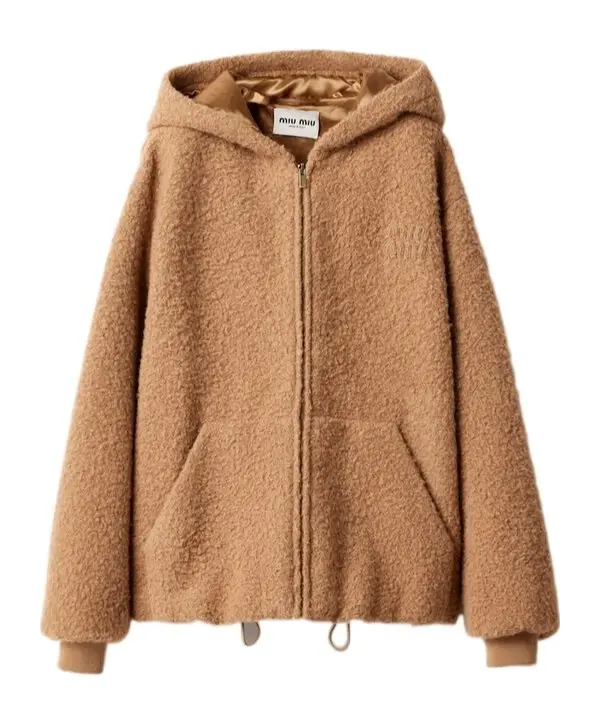 Miu Miu Hooded Zip-up Jacket With Embroidered Logo