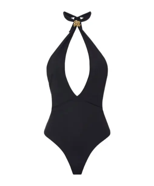 Elisabetta Franchi Halterneck Embellished One Piece Swimsuit - Black