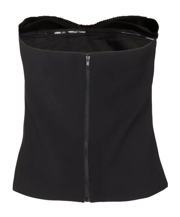 SELF-PORTRAIT Crepe Bandeau Top With Beaded Bow Detail - Black