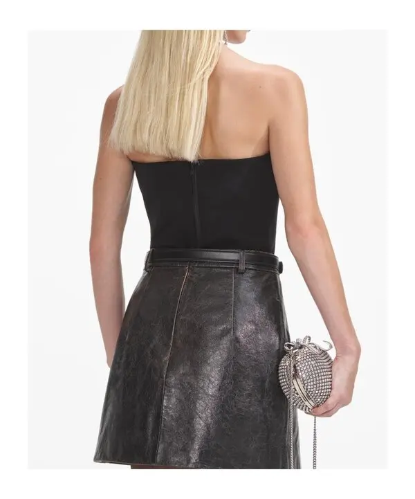 SELF-PORTRAIT Crepe Bandeau Top With Beaded Bow Detail - Black