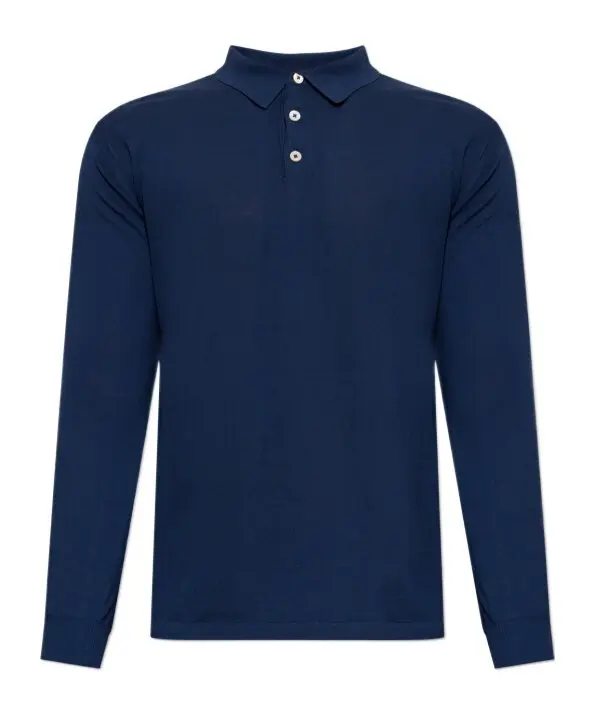 Eleventy Buttoned Long Sleeve Polo Shirt - Blue