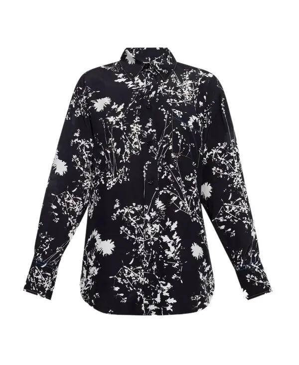 Victoria Beckham Floral Print Silk Shirt - Black