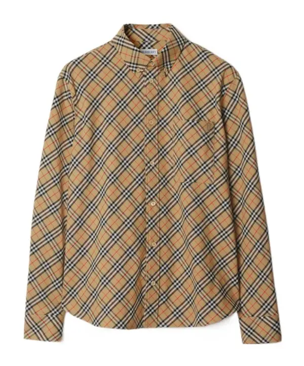 Burberry Checked Long Sleeved Shirt - Sand