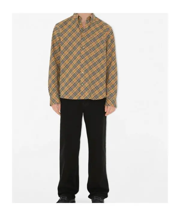 Burberry Checked Long Sleeved Shirt - Sand