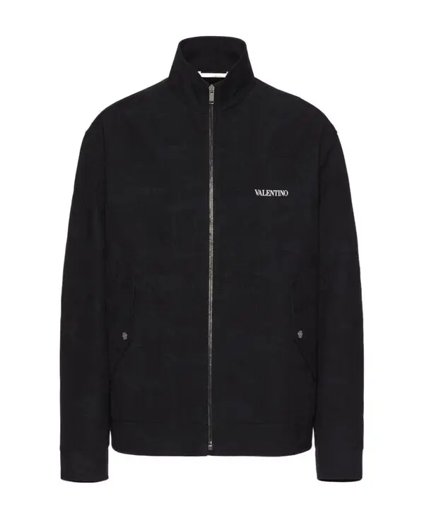 Valentino Garavani Logo Detailed Zip-up Long-sleeved Jacket - Black