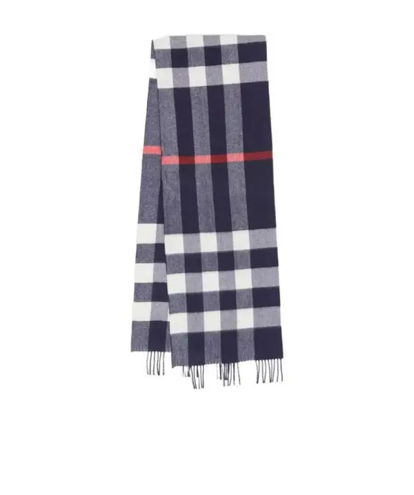 Burberry Check Fringed Scarf - Navy