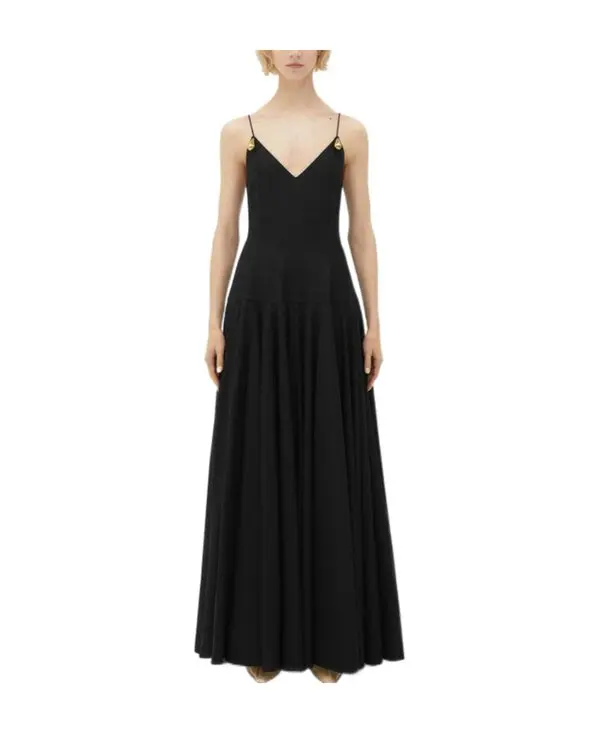 Bottega Veneta Long Cotton Dress With Metal Teardrop Details