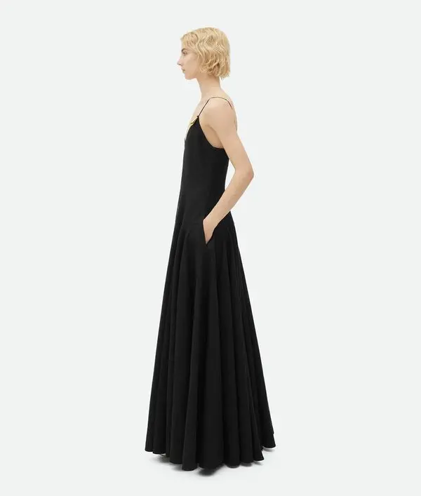 Bottega Veneta Long Cotton Dress With Metal Teardrop Details