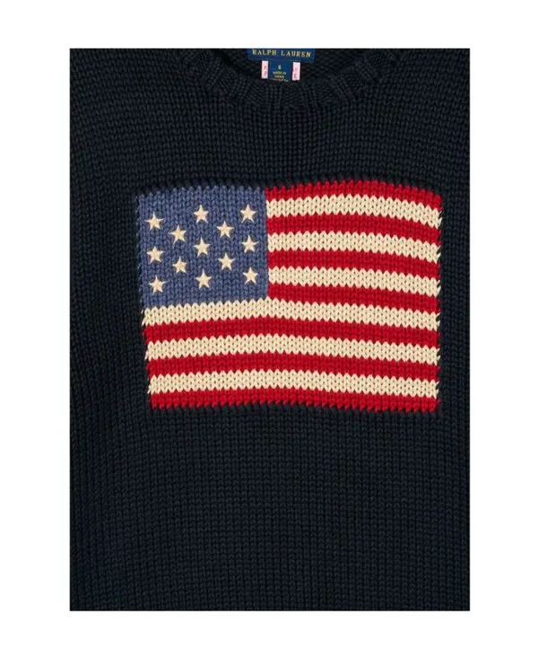 Polo Ralph Lauren Long Sleeve Crewneck Sweater With American Flag Detail - Black