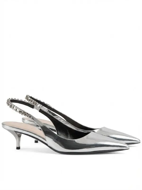 Gucci Signoria Slingback Pumps With Embellished Straps - Silver