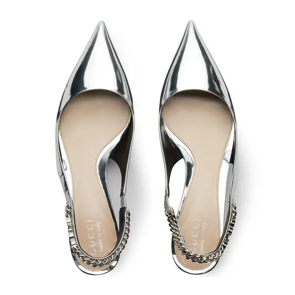 Gucci Metallic Slingback Pumps - Silver