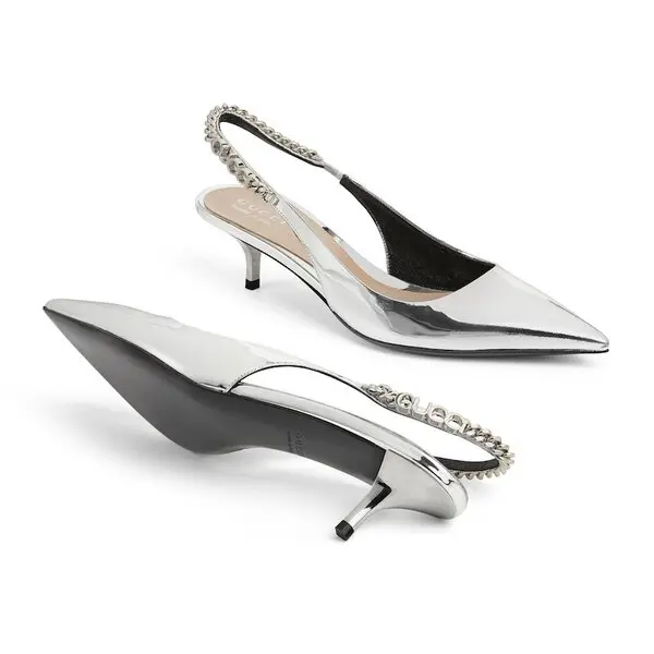 Gucci Metallic Slingback Pumps - Silver