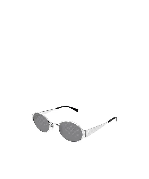 Gucci Monogrammed Oval-frame Sunglasses - Gray